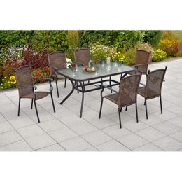 Merxx Garten-Essgruppe &raquo;&raquo;Roma&laquo;&laquo; Set, Pulverbeschichtetes Aluminiumgestell, 7 Stk. tlg. Tisch: LxB: 150x85 cm braun Aluminium, Sicherheitsglas, Wicker/