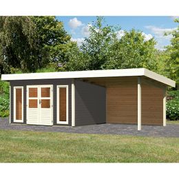Konifera Gartenhaus &raquo;Perlsee 4&laquo; mit Anbaudach grau Massivholz ohne Fu&szlig;boden, R&uuml;ckwand, ohne Dacheindeckung