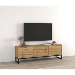 OTTO home Lowboard &raquo;Loft, Breite 157 cm, TV-Board 3 Klappen, Metallkufen&laquo; TV-Kommode mit viel Stauraum, push-to-open-Funktion braun Holzwerkstoff, 