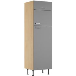 KOCHSTATION K&uuml;hlumbauschrank &raquo;KS-Lucy&laquo; Breite 60 cm, m. 2 T&uuml;ren, 1 Klappe, Soft-Close, h&ouml;henverstellbare F&uuml;&szlig;e grau Eiche hell, B/H/T: 60cm x 211,8cm x