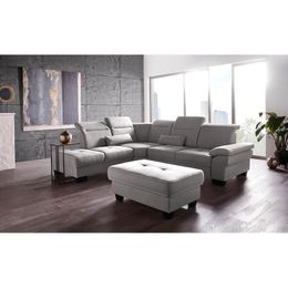 OTTO home Ecksofa &raquo;Cornwall L-Form&laquo; mit Sitztiefenverstellung, Schlaffunktion & Kopfteilverstellung grau Struktur fein (100% Polyester);Luxus-