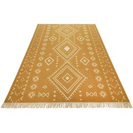 Teppich &raquo;Monaco GL-82103&laquo; rechteckig 5 mm H&ouml;he handgewebter Naturfaserteppich aus 80% Wolle 20 % Baumwolle, Fransen gelb Baumwolle, Schurwolle B : 