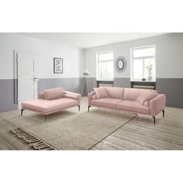Egoitaliano Polstergarnitur &raquo;Masu, Design trifft sensationellen Sitzkomfort&laquo; Set besteht aus 2,5-Sitzer, freistehende Ottomane und 3 Rollkissen rosa Leder CAREZZA