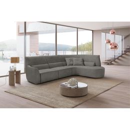 Egoitaliano Ecksofa &raquo;Puffy, extravagant & edel, Retro Designsofa, hoher Sitzkomfort, L-Form&laquo; mit Ottomane, wahlweise mit und ohne elektrischer Relaxfunktion grau 
