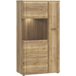 FORTE Vitrine &raquo;Akinori&laquo; B/H/T 75,1/140/41,8 cm, Highboardvitrine, Glast&uuml;re, Soft Close, MDF Front braun Holzwerkstoff Mauvella Eiche, B/H/T: 75,1cm x 