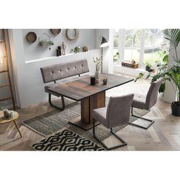 Hela Essgruppe &raquo;Luise I G (Bank, St&uuml;hle, Tisch)&laquo; Set, 4 Stk. tlg. Komfortsitz mit Federkern, Topseller Tischgruppe, Esszimmer braun Microfaser VINTAGE