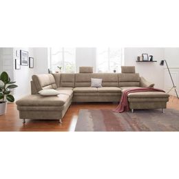 Sit & More sit&more Wohnlandschaft &raquo;Cardoso U-Form&laquo; mit Federkern und Kopfst&uuml;tzen, mit Schlaffunktion und Relaxfunktion beige Luxus-Microfaser 1 (100% Polyester)