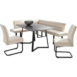 Eckbankgruppe &raquo;Tisch, Bank und 2 St&uuml;hle, Taschenfederkern&laquo; Set, 4 tlg. Tisch (140x90cm) schwarz, Bank und St&uuml;hle anthrazit oder beige Polyester 