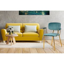 Kayoom Polsterstuhl &raquo;Stuhl Giselle 225 2er-Set, Gestell aus Edelstahl&laquo; (Set) 2 Stk.mit Armlehnen, goldenes Gestell aus Edelstahl, Samtbezug, Ziern&auml;hte gr&uuml;n 