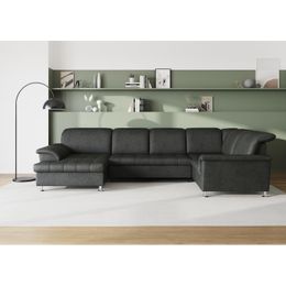 DOMO collection Wohnlandschaft &raquo;FRANZI optional mit Bettfunktion, Bettkasten & Kopfteilverstellung&laquo; U-Form, Recamiere links, grau, B/T: 352/214 cm 