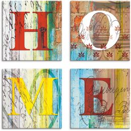 Artland Leinwandbild &raquo;Buntes Zuhause&laquo; Spr&uuml;che & Texte 4 Stk. tlg. 4er Set, verschiedene Gr&ouml;&szlig;en bunt Leinwand, MDF B/H/T: 30cm x 30cm, Leinwandbild Spr&uuml;che & 