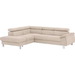 COTTA Ecksofa &raquo;Komaris L-Form, B: 249 cm&laquo; mit Kopfteilverstellung, optional Schlaffunktion, Bettkasten & Licht beige Microfaser PRIMABELLE (100% 