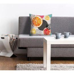 queence Dekokissen &raquo;Julia&laquo; mit Orangen und Zitronen, Kissenh&uuml;lle ohne F&uuml;llung, 1 St&uuml;ck orange Polyester B/L: 40cm x 40cm, 1 Stk.