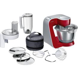 Bosch K&uuml;chenmaschine &raquo;Serie 4 MUM58L20, Durchlaufschnitzler, Mixer, grau&laquo; 3 Scheiben, Sch&uuml;ssel, Knethaken/R&uuml;hr-/Silikonbesen, sp&uuml;lmaschinenfest rot 