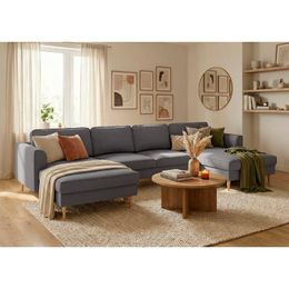 Home Affaire Wohnlandschaft &raquo;Booster, whlw. mit Schlaffunktion & Bettkasten, Fu&szlig; Buche lackiert&laquo; Sofa in U-Form, Breite 305 cm, in Cord oder Struktur 