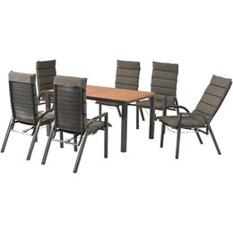 Merxx Garten-Essgruppe &raquo;&raquo;Siros&laquo;&laquo; Set, 13 Stk. tlg. R&uuml;ckenlehne verstellbar durch Gasdruckfeder grau Bezug: 100% Polyester Einheitsgr&ouml;&szlig;e
