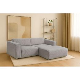Home Affaire Ecksofa &raquo;Noord mit Kedernaht, Breite 234 cm, L-Form&laquo; Cord, Struktur, Webstoff, mit Wellenunterfederung, Massivholzrahmen grau 94% 