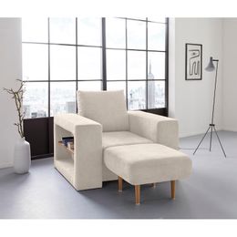 LOOKS by Wolfgang Joop Sessel &raquo;Looksvb&laquo; Verwandlungssessel: aus Sessel wird Sessel mit 1 Hocker, Regalfunktion beige Microflausch, 1 Hocker inklusive,