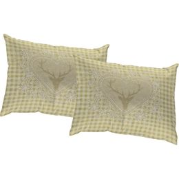 WIRTH Dekokissen &raquo;Stuben&laquo; Kissenh&uuml;lle ohne F&uuml;llung, 2 St&uuml;ck gr&uuml;n Baumwolle, Polyester B/L: 40cm x 40cm, 2 Stk.