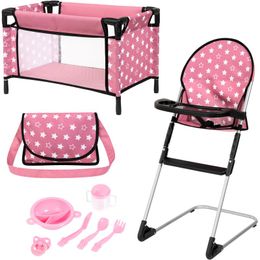 BAYER Puppenbett &raquo;Puppen-Reisebett-Set altrosa&laquo; inklusive Hochstuhl, Tasche, Teller, Trinkbecher, Besteck, Schnuller Einheitsgr&ouml;&szlig;e Puppenbett