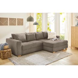 Jockenh&ouml;fer Ecksofa &raquo;Kampen L-Form, B: 288 cm, Liegefl. 153x245 cm&laquo; mit Schlaffunktion, Bettkasten & Zierkissen, Federkern grau Korpus: 100% Polyester;Kissen: 100