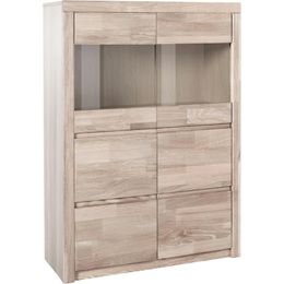 OTTO home Highboard &raquo;Silkeborg&laquo; sch&ouml;ne grifflose Optik, teilmassiv wei&szlig; Holz teilmassiv B/H/T: 90cm x 125cm x 35cm, Holzwerkstoff eichefarben wei&szlig; 