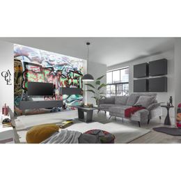 set one by Musterring Ecksofa &raquo;SO 4400 V&laquo; wahlweise mit motorischer Bettfunktion & Kopfverstellung, Fu&szlig; schwarz grau 100% Polyester B/H/T: 259cm x 