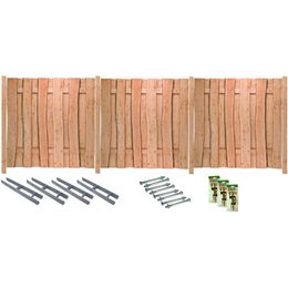 TETZNER & JENTZSCH Sichtschutzelement &raquo;LAKEWOOD 1&laquo; Rustikale Optik dank Fertigung aus Bonanzabohlen beige Edelstahl, Massivholz H/L: 180cm x 5,76m, Pfosten: 4 Stk.
