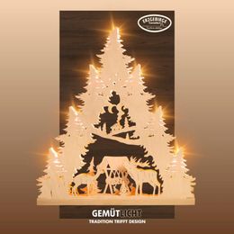 Weigla LED Lichterbogen &raquo;Hirschfamilie, Schwibbogen aus Holz, NATUR, Made in Germany&laquo; 1 Stk. Erzgebirge garantiert, Weihnachtsdeko Innen, 