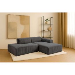 Home Affaire Ecksofa &raquo;Noord mit Kedernaht, Breite 227 cm, L-Form&laquo; Cord, Struktur, Webstoff, mit Wellenunterfederung, Massivholzrahmen grau 94% 