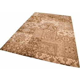 Theko Teppich &raquo;Timeless 3&laquo; rechteckig 12 mm H&ouml;he Kurzflor, florales Patchwork Design, 80% Schurwolle, Wohnzimmer braun Kunstfaser, Schurwolle B : 