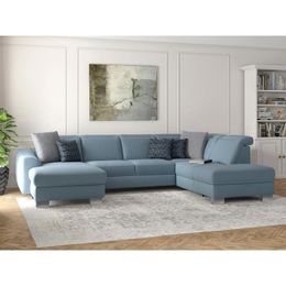 Sit & More sit&more Wohnlandschaft &raquo;Dundee U-Form&laquo; mit Federkern und Edelstahlf&uuml;&szlig;en, wahlweise mit Kopfteilverstellung blau B/H/T: 338cm x 86cm x 219cm, Struktur