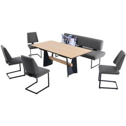 K+w Komfort & Wohnen K+W Komfort & Wohnen Essgruppe &raquo;Longbeach&laquo; 6 Stk. tlg. Essgruppe in Spitzkissenoptik mit 4 Freischwingern, Gestell in Metall grau B/H/T: 204cm x 89cm 