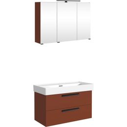Welltime Badm&ouml;bel-Set &raquo;SALVADA, 2tlg-Set, ged&auml;mpfte Scharniere, Softclose, Keramikbecken&laquo; Ma&szlig;e (B/T/H): 100/47,5/200 cm braun MDF B/H/T: 100cmcm x 
