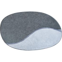 Grund Badematte &raquo;Orbis&laquo; H&ouml;he 24 mm rutschhemmend beschichtet fu&szlig;bodenheizungsgeeignet zweifarbiger Badematte grau Polyacryl WC-Vorleger oval ohne Ausschnitt