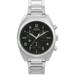 Timex Herren Quarzuhr &raquo;Expedition Capstone Chronograph&laquo; Armbanduhr, Herrenuhr, Edelstahlarmband, analog, Tag, Beleuchtung silber Einheitsgr&ouml;&szlig;e