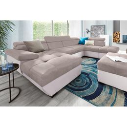 COTTA Wohnlandschaft &raquo;Speedway U-Form&laquo; mit Kopfteilverstellung, wahlweise mit Schlaffunktion & Bettkasten beige Kunstleder SOFTLUX / Luxus-Microfaser 