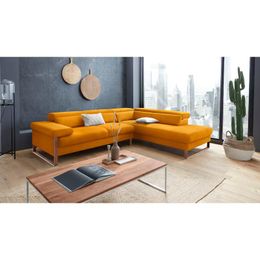 W.Schillig Ecksofa &raquo;finn, Designsofa mit tollem Sitzkomfort, bequem, L-Form&laquo; German Design Award 2016, Fu&szlig;gestell Nussbaum natur, Breite 281 cm gelb 