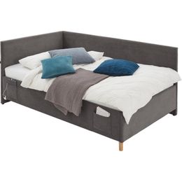 Meise M&ouml;bel meise.m&ouml;bel Kinderbett &raquo;COOL II&laquo; Polsterbett wahlweise mit Bettkasten, Jugendbett inkl. USB Anschl&uuml;sse grau Liegefl&auml;che L&auml;nge B: 200cm x 120cm, Cord 