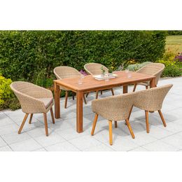 Merxx Garten-Essgruppe &raquo;Arrone&laquo; 7 Stk. tlg. 6 Sessel mit Tisch beige Aluminium, FSC -zertifiziertes Massivholz, Kunststoff B/H/T: 60cm x 83cm x 69cm, 