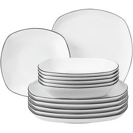 Seltmann Weiden Tafelservice &raquo;Teller Set, Geschirr-Set Lido Black Line&laquo; Geschirr, Teller 12 Teile, f&uuml;r 6 Personen, Made in Germany schwarz-wei&szlig; Porzellan 12 Stk.