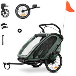 hauck Fahrradkinderanh&auml;nger &raquo;Bike N Walk Duo&laquo; f&uuml;r 2 Kinder, inkl. Deichsel gr&uuml;n Einheitsgr&ouml;&szlig;e Fahrradkinderanh&auml;nger
