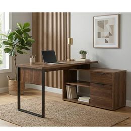 Pharao24.de Laptopschreibtisch Computer Schreibtisch in Walnussfarben 140 cm breit