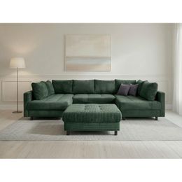 OTTO home Wohnlandschaft &raquo;Antonia U-Form, B: 298 cm&laquo; Wohnlandschaft, R&uuml;ckenkissen, 2 ottomane, Komfortablem Bonnelfederkern gr&uuml;n 100%Polyester B/H/T: 