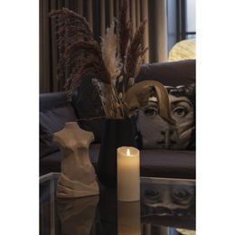 Konstsmide LED-Kerze LED Echtwachskerze cremewei&szlig;, mit 3D Flamme und geschmolzener Kante beige &Oslash;/H: 7,6cm x 16,5cm, 1 Stk.