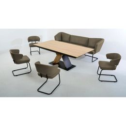 K+w Komfort & Wohnen K+W Komfort & Wohnen Essgruppe &raquo;Mikkado Tube&laquo; 6 Stk. tlg. 4 Freischwinger und einem Funktionesstisch gr&uuml;n B/H/T: 242cm x 88cm x 71cm, Leder CLOUD, 