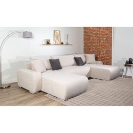 Collection AB Wohnlandschaft &raquo;Paola U-Form, B: 314 cm&laquo; Schlaffunktion, Bettkasten & 4 Zierkissen, Federkern beige 100%Polyester B/H/T: 314cm x 41cm x 