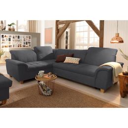 Home Affaire Ecksofa &raquo;Lyla fester Sitzkomfort, bequeme Armlehnen, Breite 275cm, L-Form&laquo; wahlweise mit R&uuml;ckenfunktion und Bettfunktion grau Luxus-