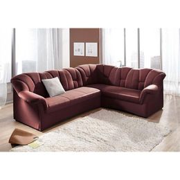 DOMO collection Ecksofa &raquo;Papenburg B/T/H: 242/190/84 cm L-Form&laquo; wahlweise mit Bettfunktion, Langer Schenkel links oder rechts rot Struktur ( 90% 
