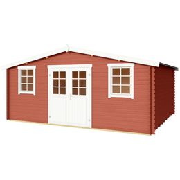 Lasita Maja Gartenhaus &raquo;Wels 5&laquo; Blockbohlenhaus 28mm, Fundamentmass 5100x4000, Schwedenrot rot Massivholz Fu&szlig;boden im Gartenhaus, ohne Dacheindeckung
